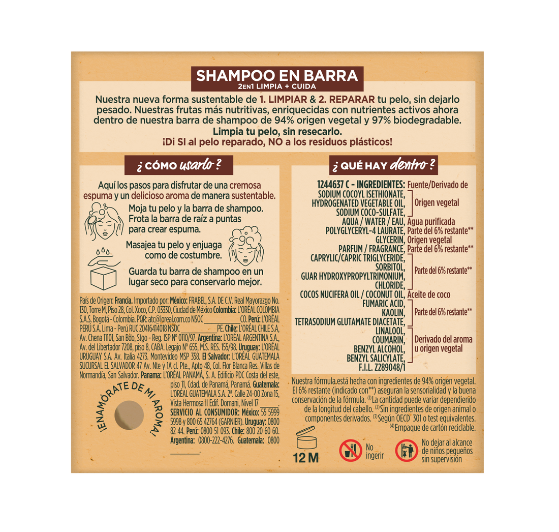 Hair Food Shampoo en Barra Coco - Línea Fructis | Garnier México